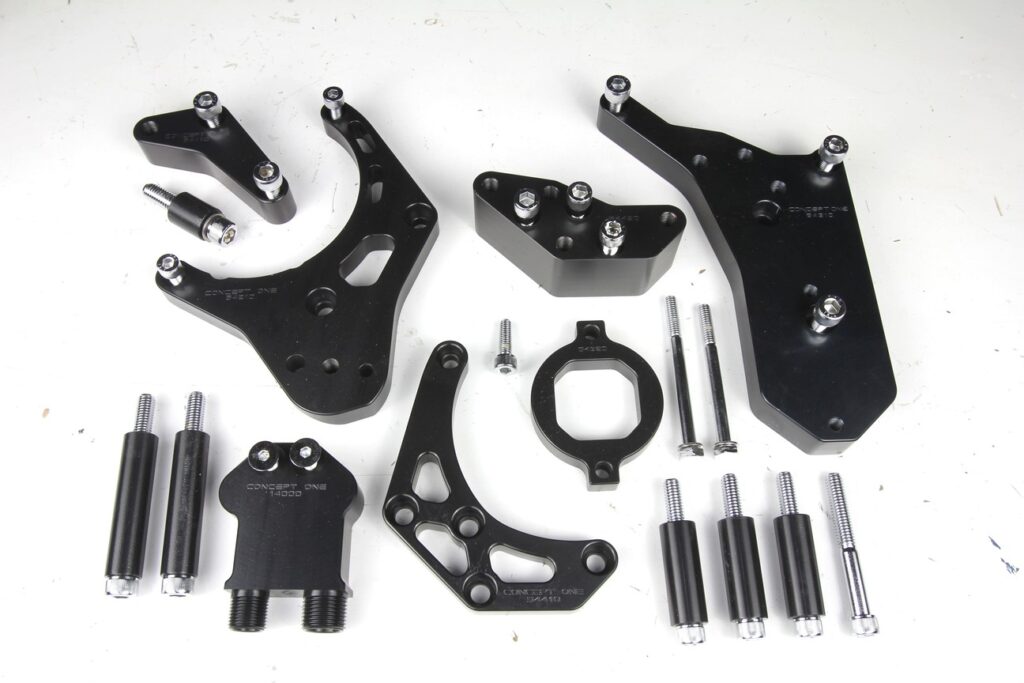 Installation process of a Concept One pulley system on a LS3 engine.